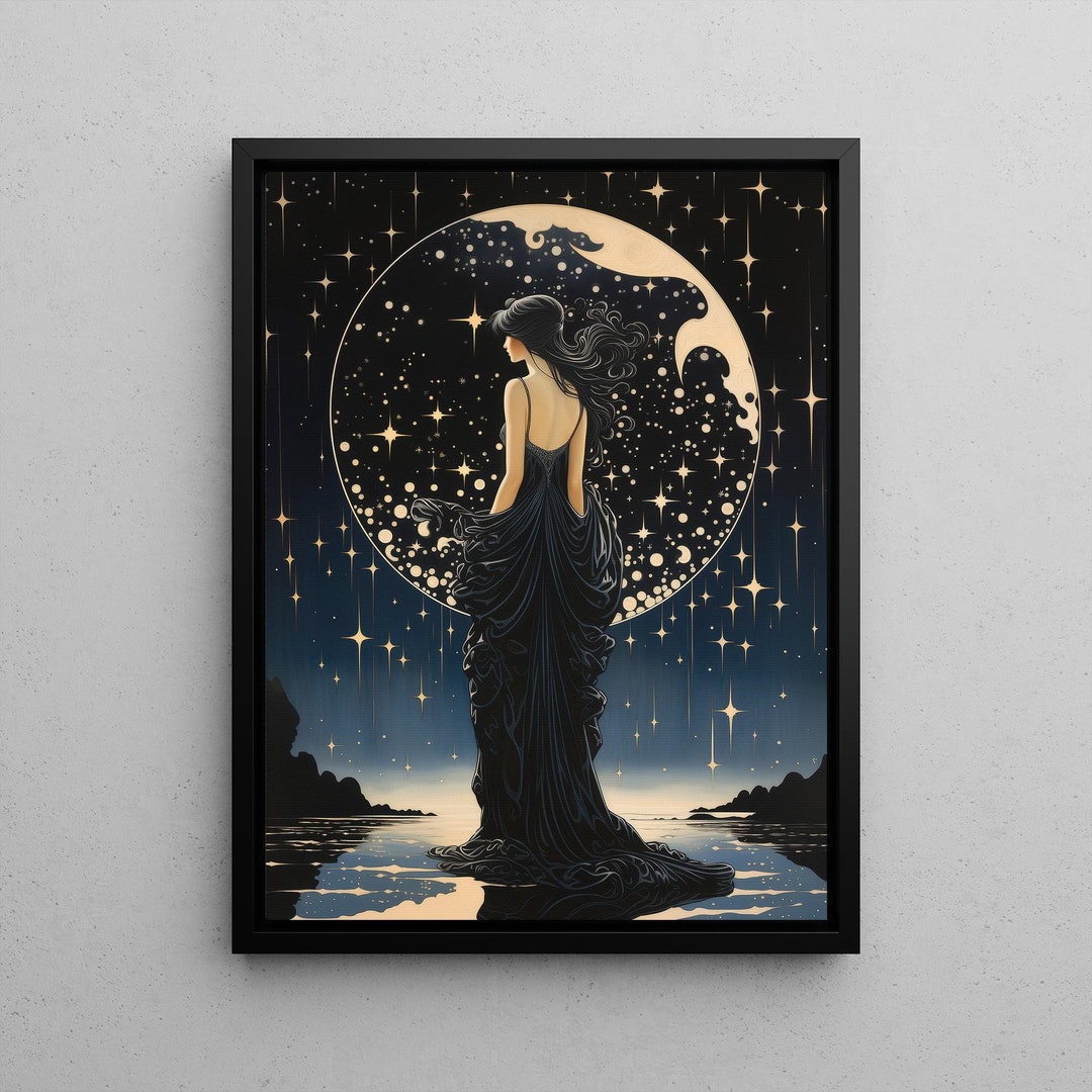 Goddess Nyx Framed Art Nouveau, Greek Goddess of Night Sky, Canvas ...