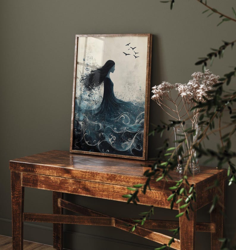 Sedna Goddess of the Sea Wall Art | Inuit Mythology Decor | Moody Blue ...