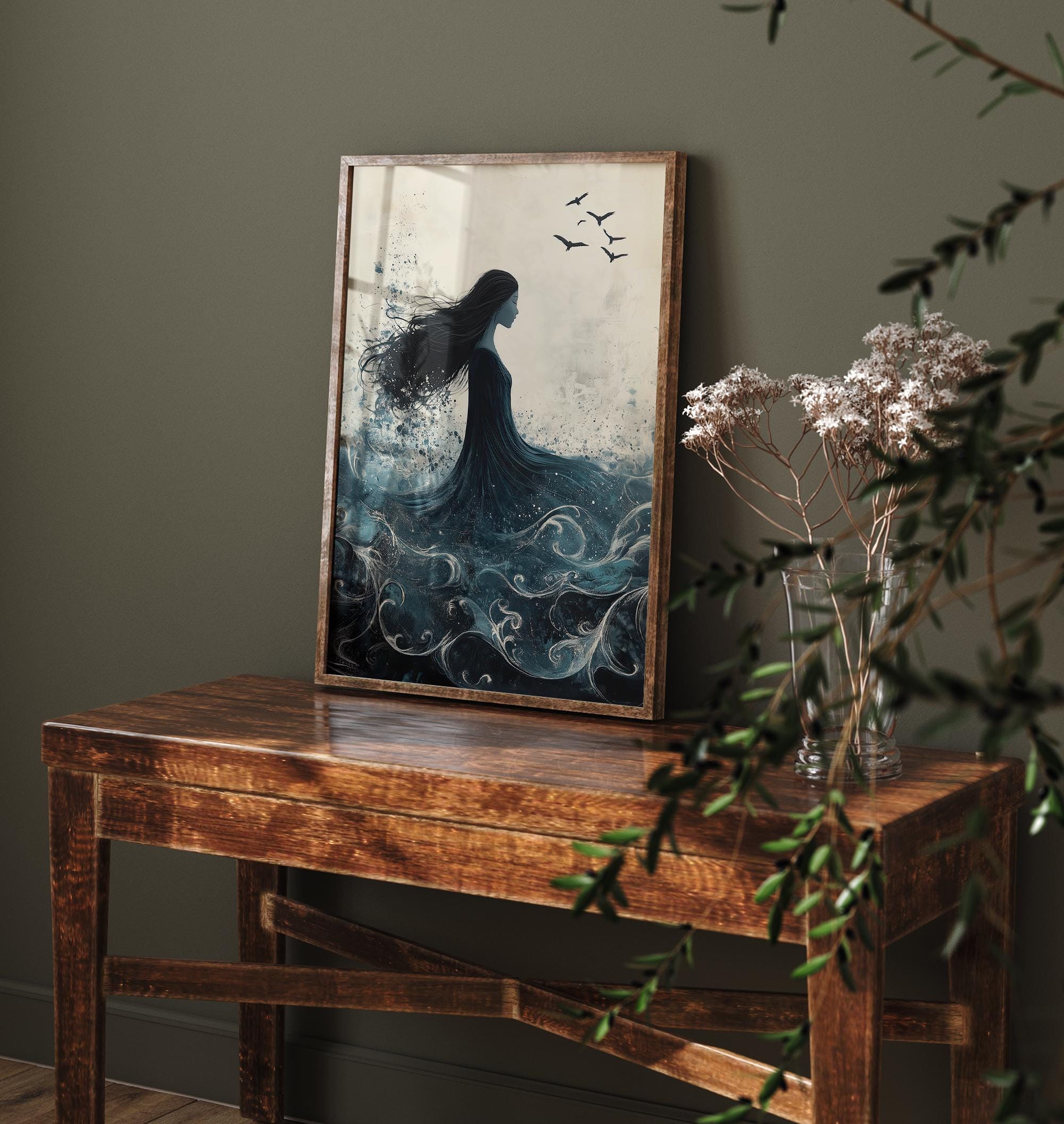 Sedna Goddess of the Sea Wall Art | Inuit Mythology Decor | Moody Blue ...