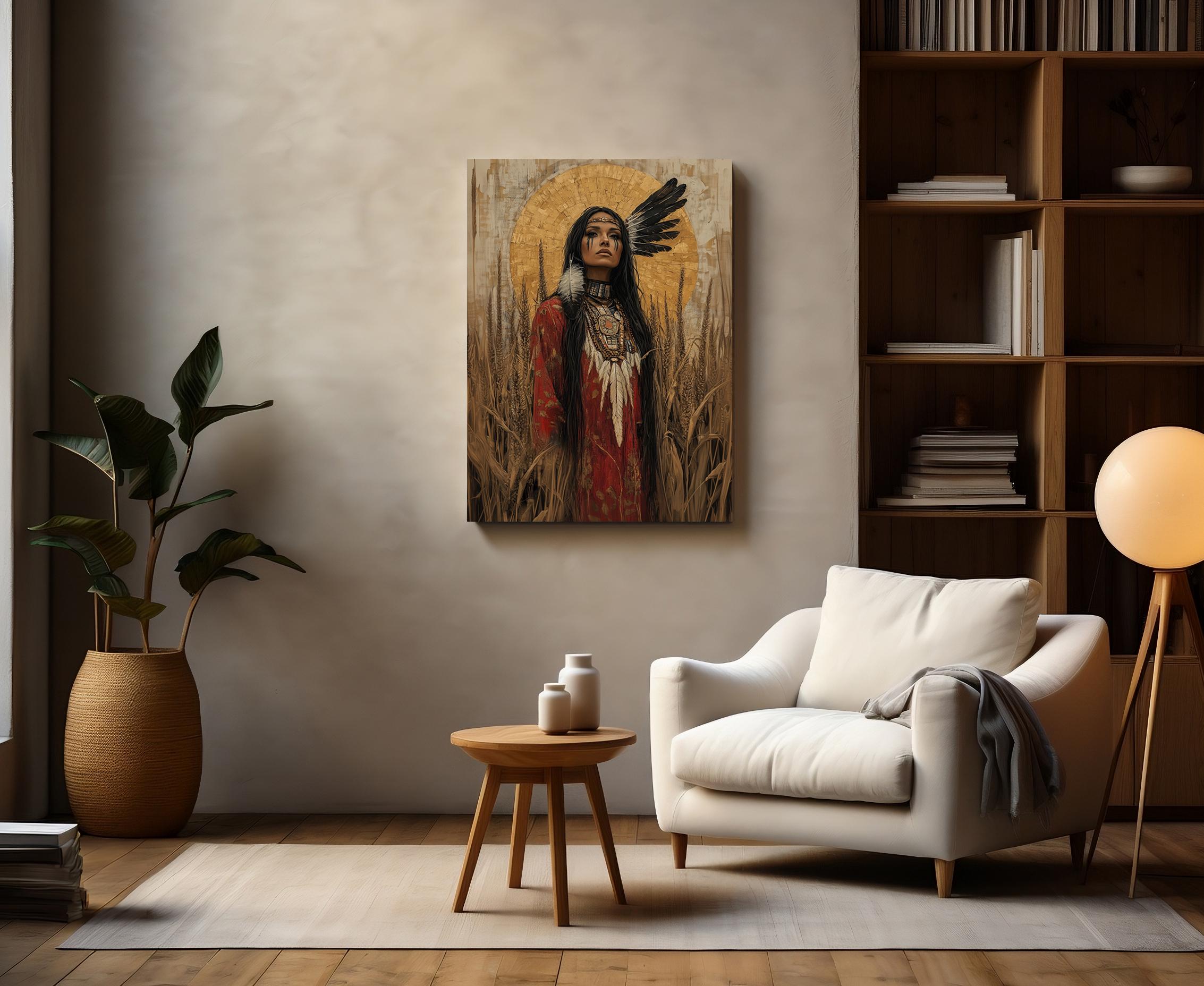 Cherokee Corn Goddess Canvas Art, Native Woman Harvest Decor, Goddess ...