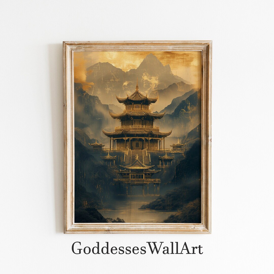 Chinese Temple Wall Art, Buddhist Temple, Pagoda Printable, Chinese ...