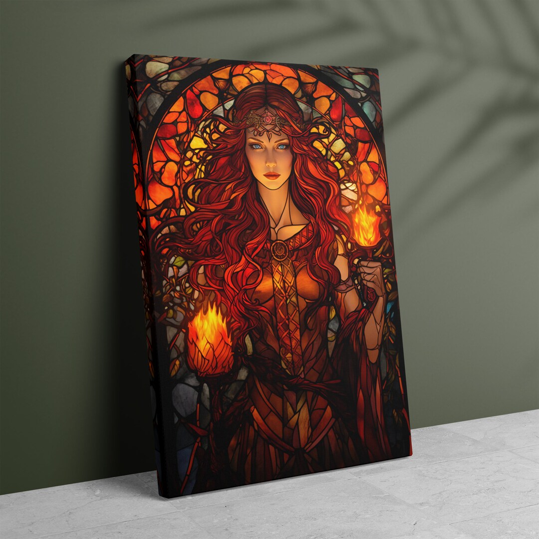 Goddess Brigid Matte Canvas Stained Glass Style, Celtic Goddess of Fire ...