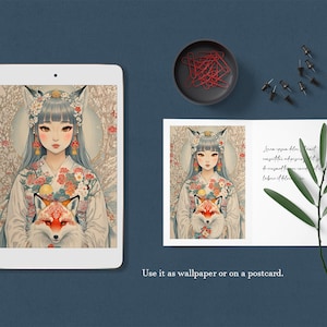 Inari Okami Poster, Japanese Goddess of Rice and Foxes, Shinto, Kitsune ...