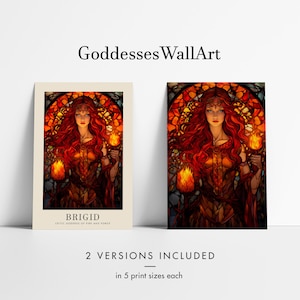 Goddess Brigid Art Print, Celtic Goddess of Fire and Forge, Celtic Mythology, Wall Art Stained ...