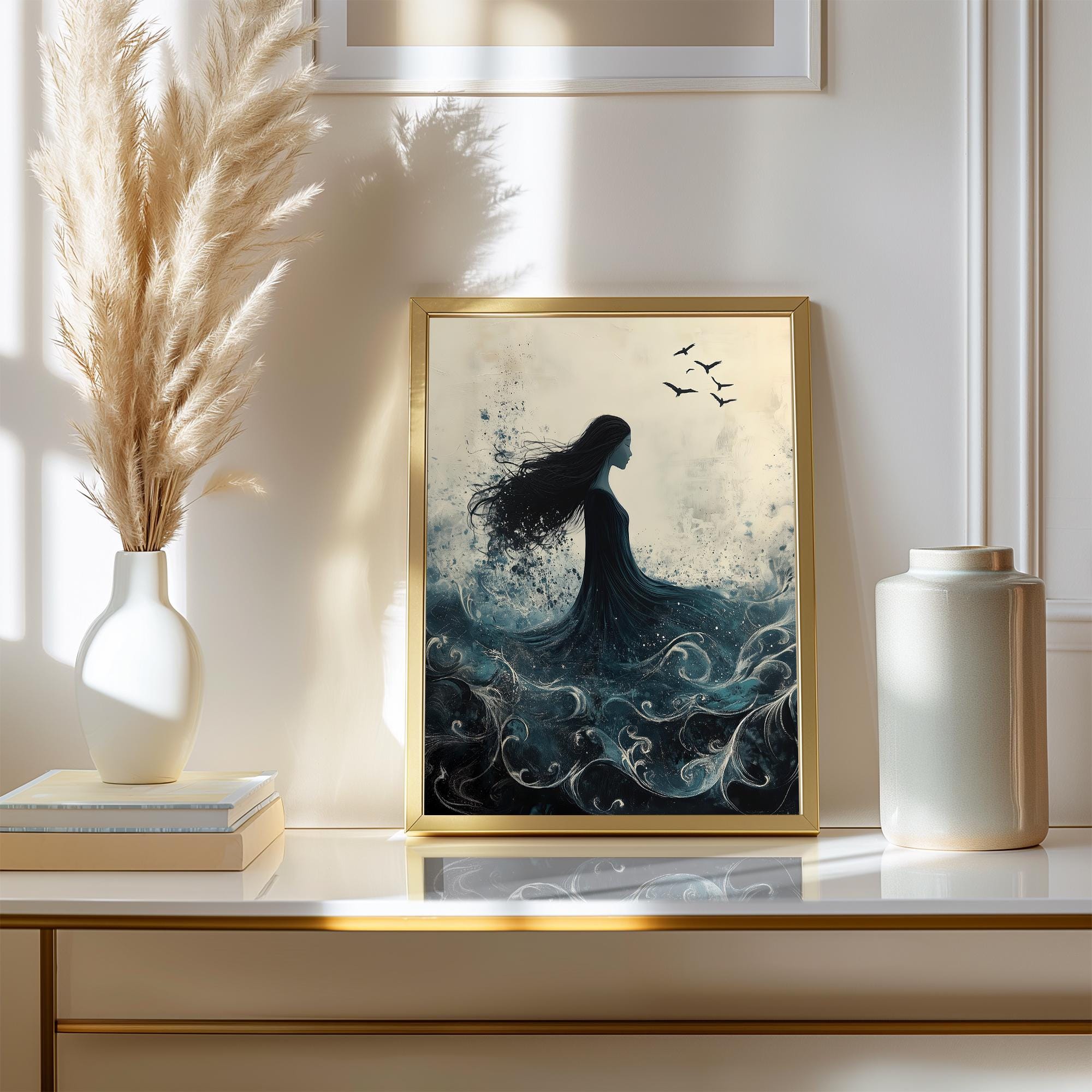 Sedna Goddess of the Sea Wall Art | Inuit Mythology Decor | Moody Blue ...