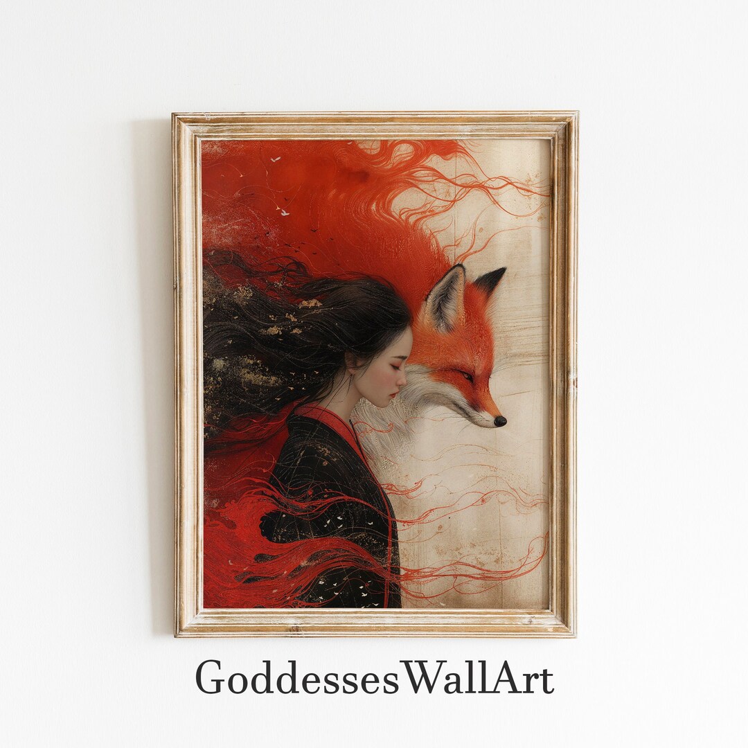 Inari Okami Japanese Goddess of Rice and Foxes, Tonalism Style, Shinto ...