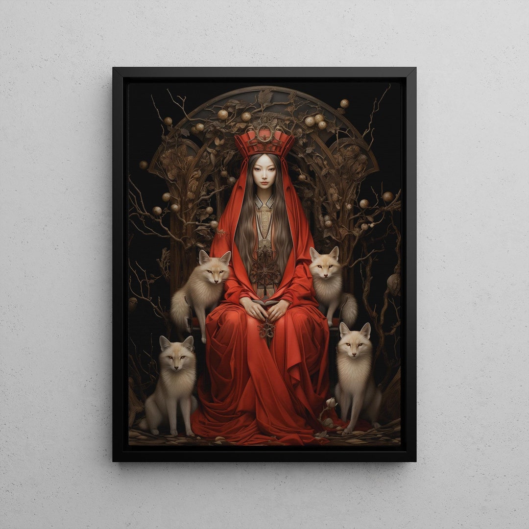 Inari Okami Framed Canvas, Japanese Goddess of Foxes, Framed Art ...