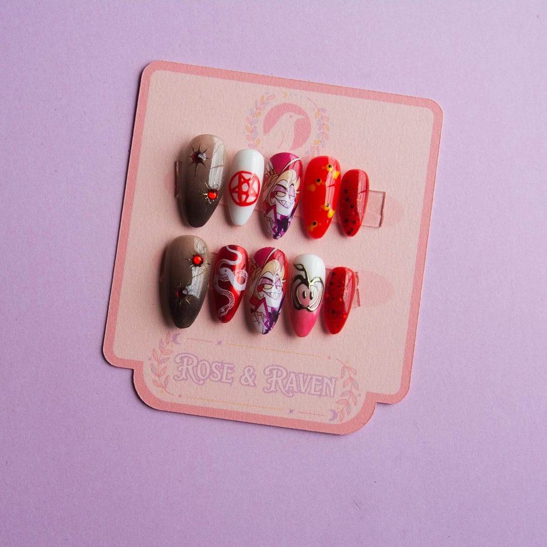 Custom Hand-made Hazbin Hotel Lucifer Themed Press on Nails - Etsy