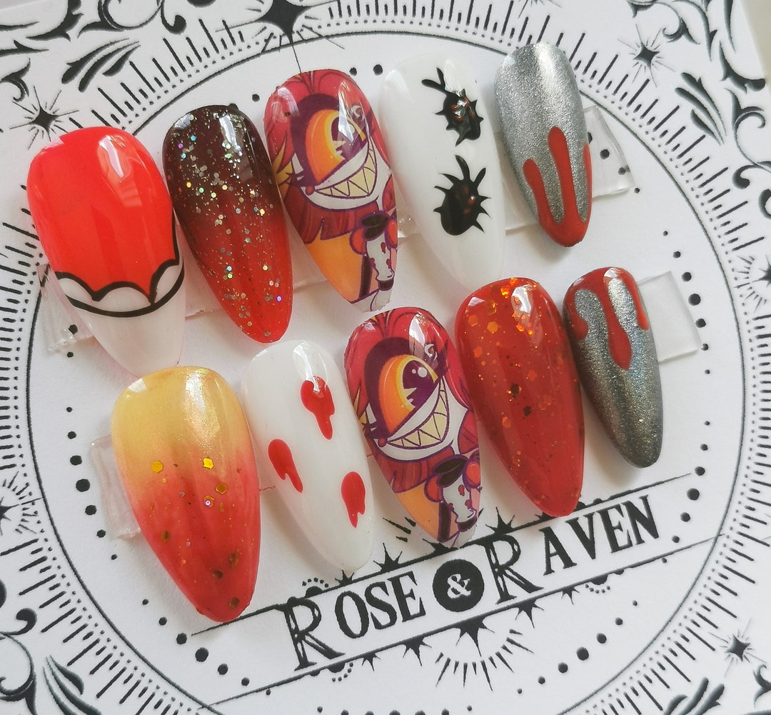 Custom Hand-made Nifty Hazbin Hotel Inspired Press on Nail Set - Etsy
