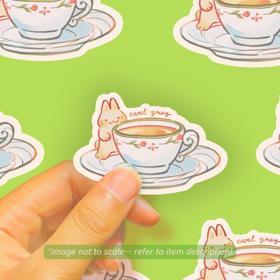 Bunny Teacup Glossy Vinyl Sticker - Etsy