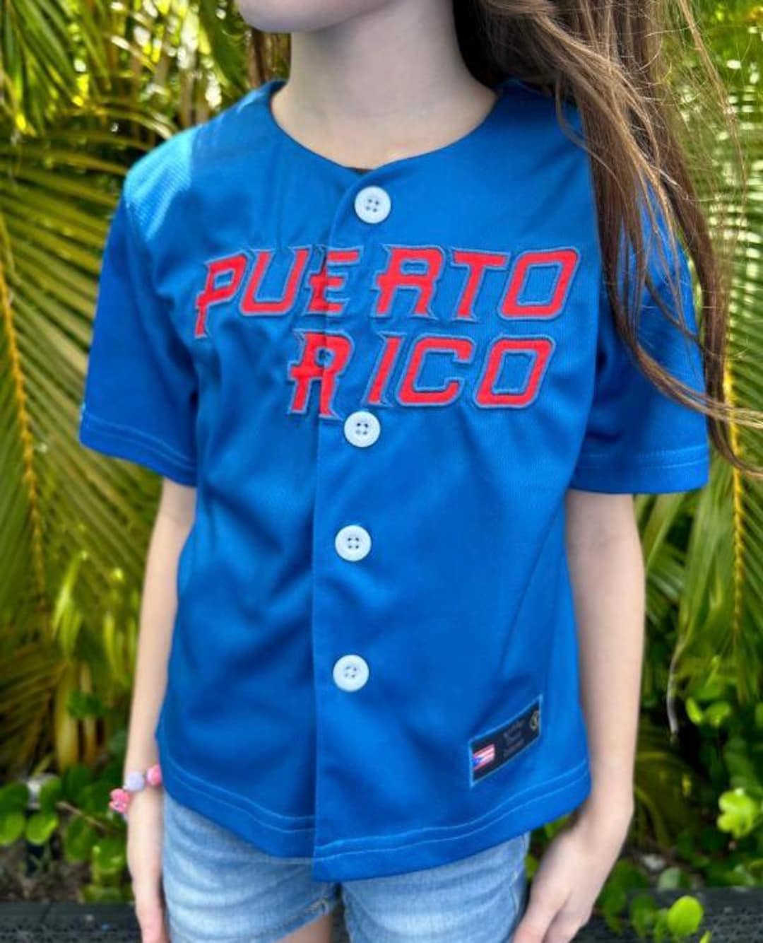 Puerto Rico Kids Baseball Jersey #21 – Embroidered Boricua Blue Button ...