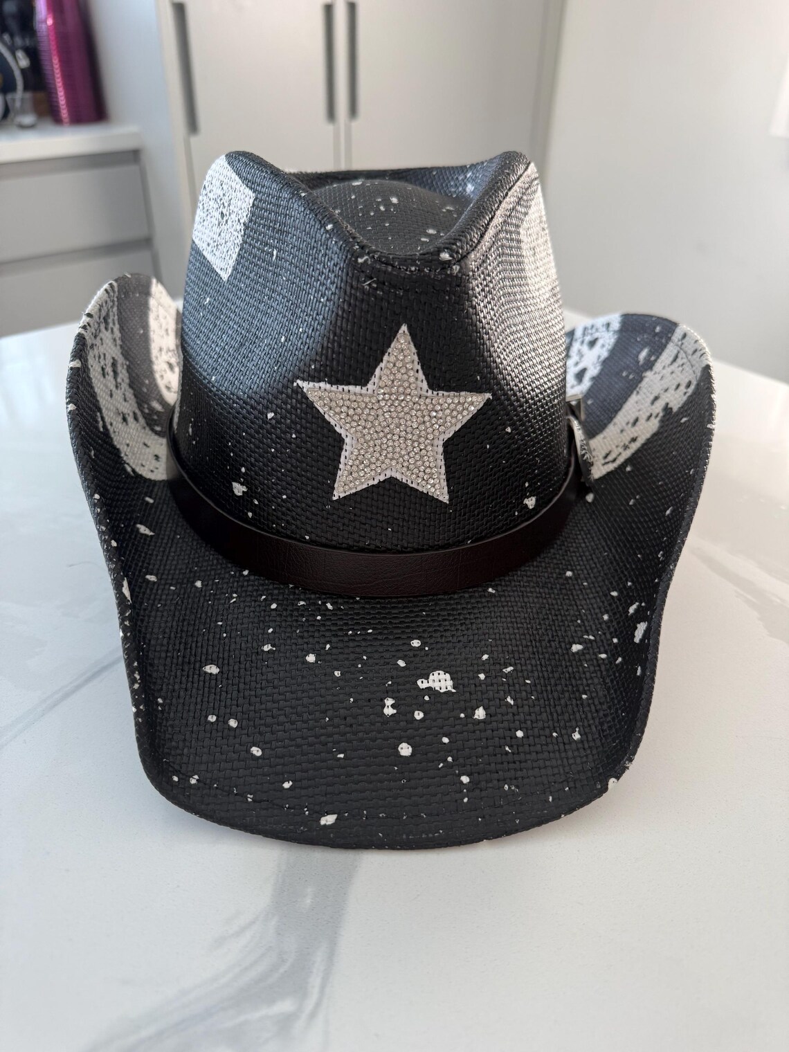 Black Rhinestone Star Cowboy Hat Western Festival Hat Black & White ...