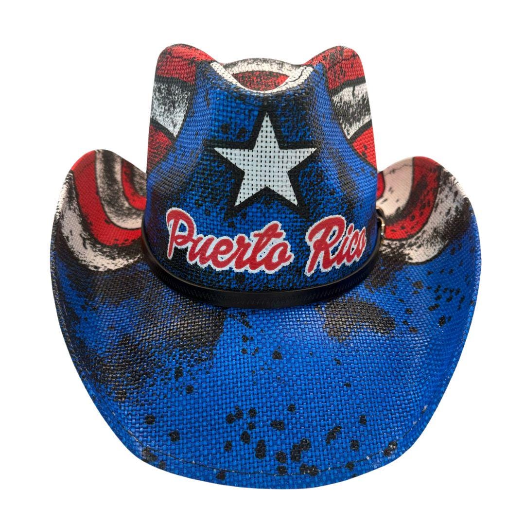 Handmade Puerto Rico Cowboy Hat: Rhinestone Star Straw Festival Outfit ...