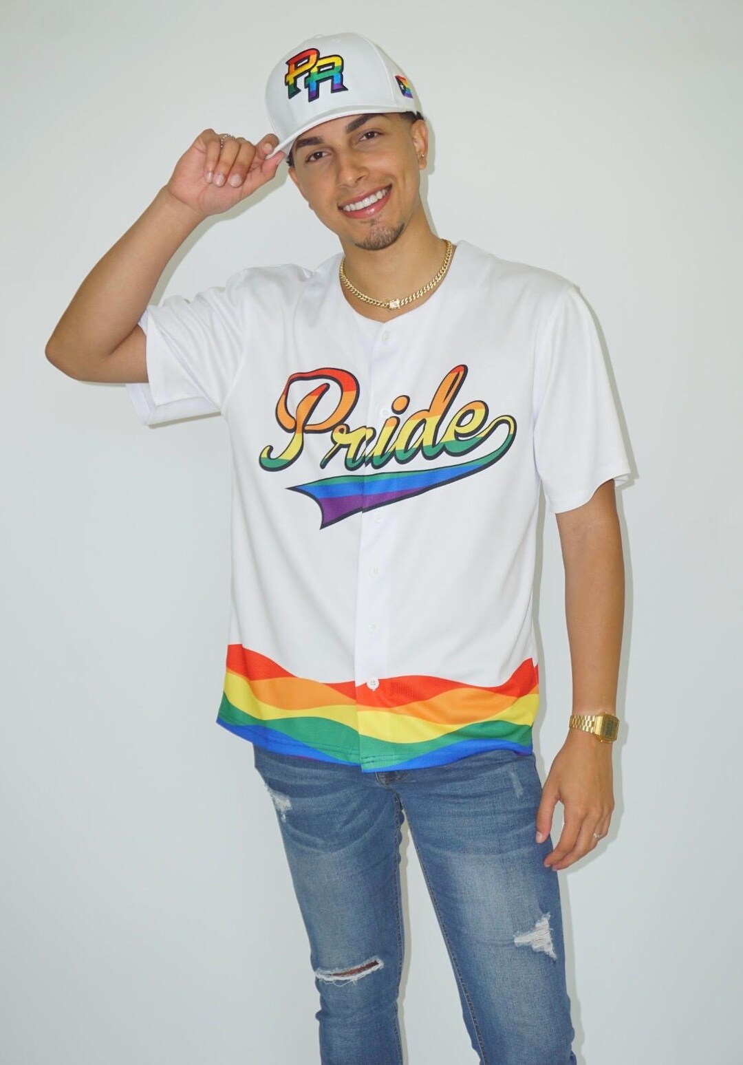 Pride LGBTQ Rainbow Baseball Jersey - Gay Pride Month White Sublimation ...