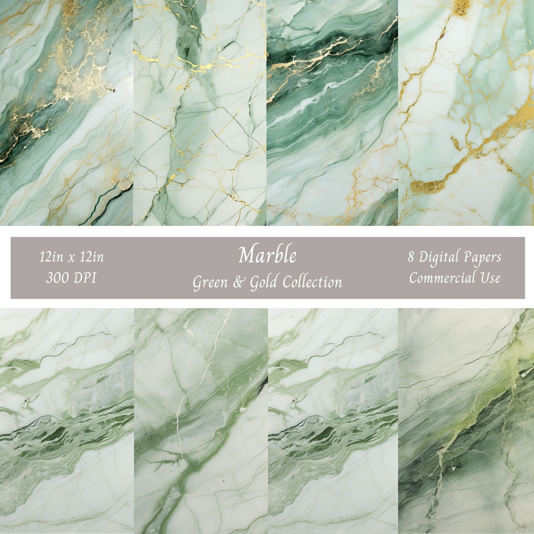 Green and Gold Marble Digital Paper, Marble Textures, Printable ...