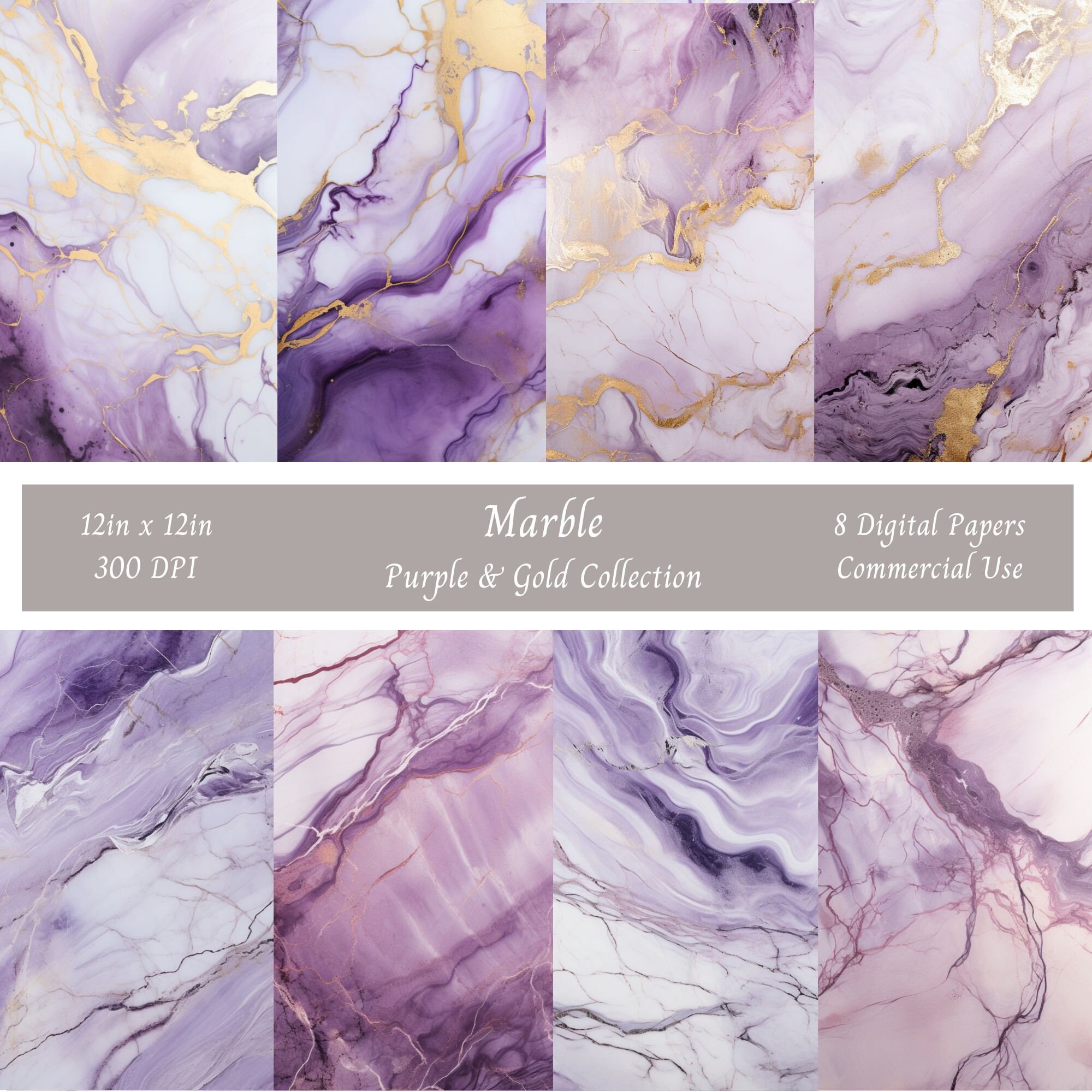 Purple and Gold Marble Digital Paper Marble Textures - Etsy