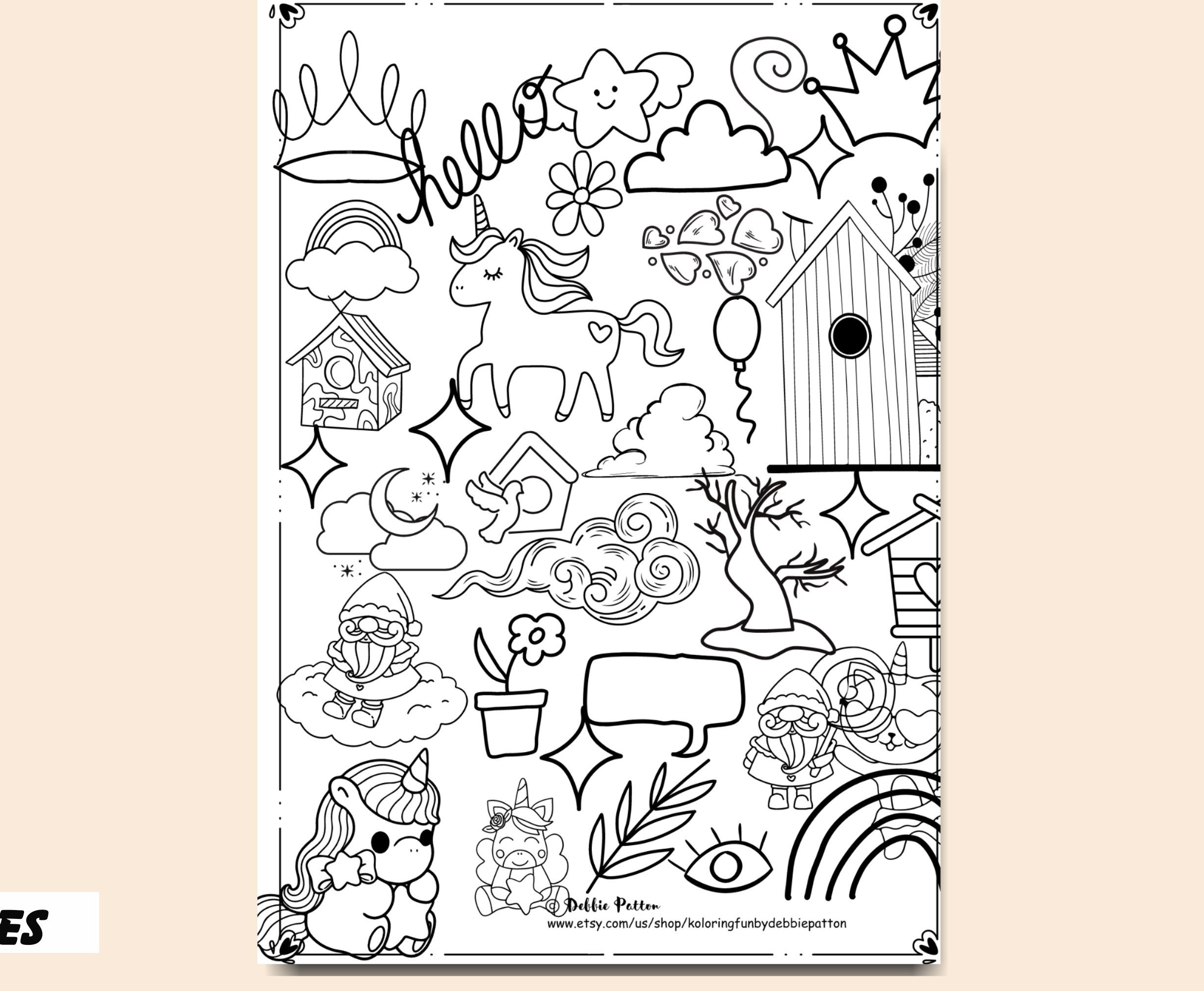 Doodles Coloring Pages for Kids, 5 Pages Kids Doodle Coloring, Tea-time ...