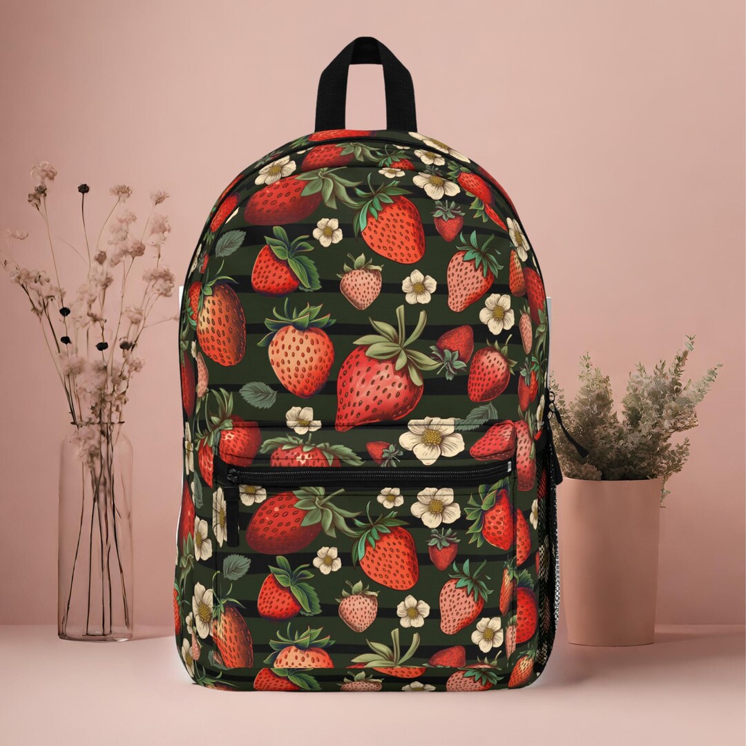 Strawberries Backpack, Cottagecore Fruit Backpack, Fan of Strawberries Backpack, Travel Backpack ...