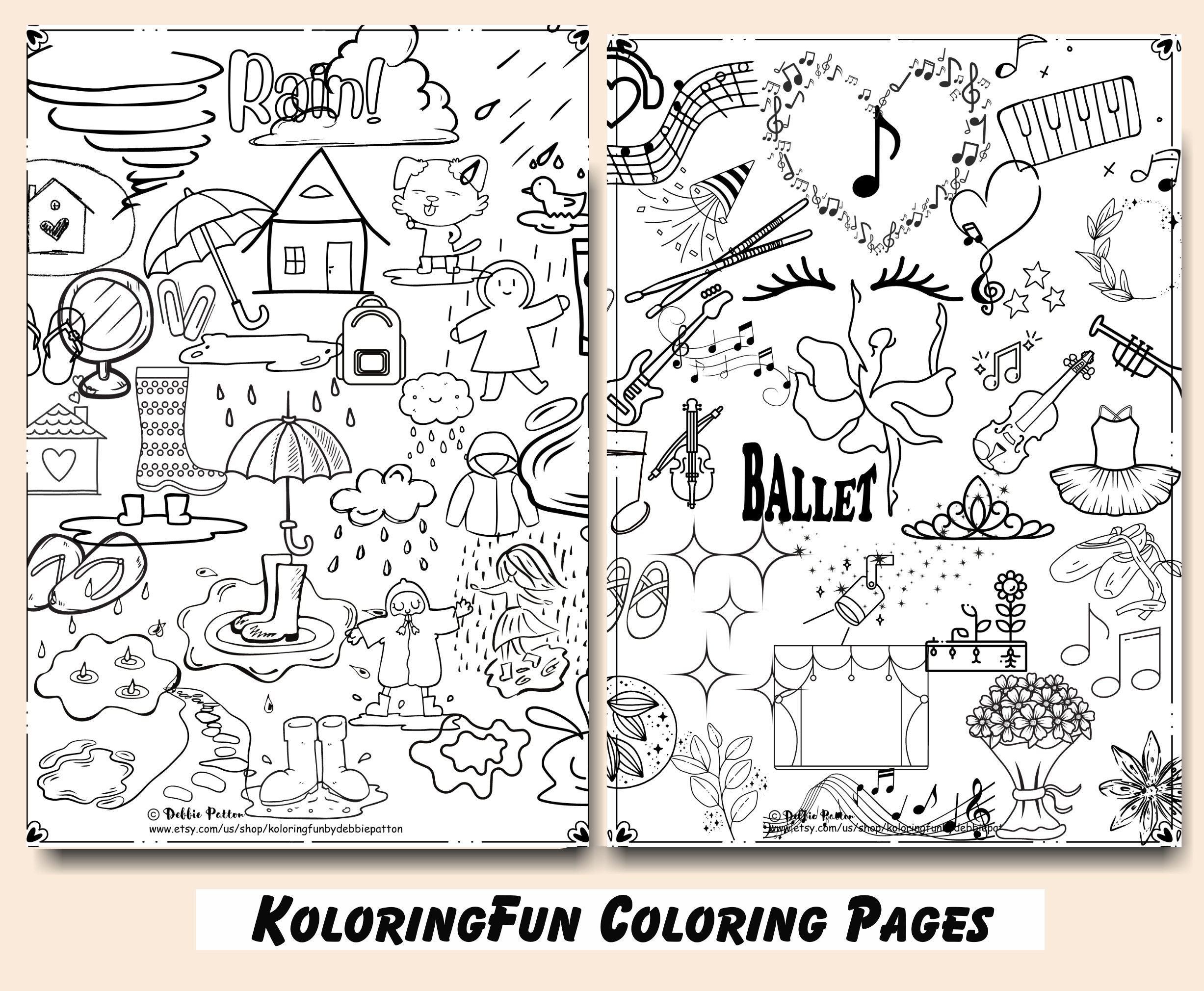 Doodles Coloring Pages for Kids, 5 Pages Kids Doodle Coloring, Tea-time ...