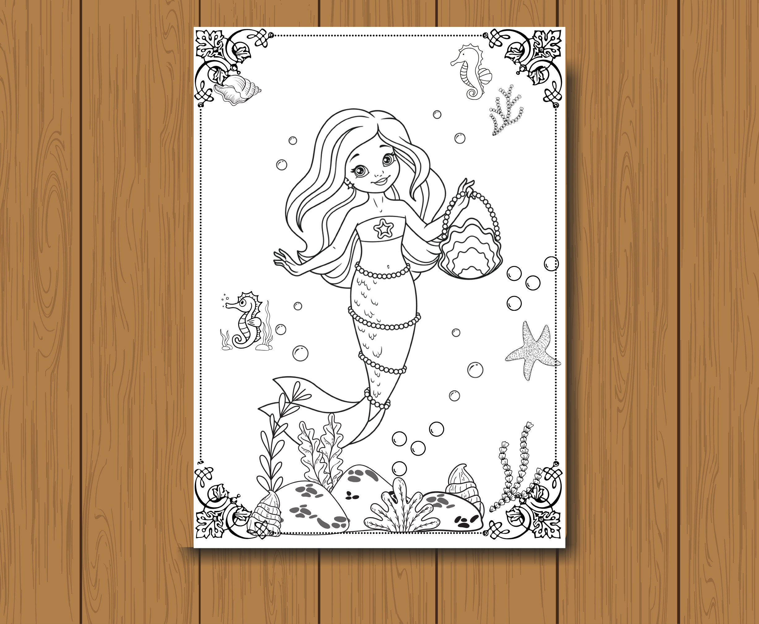 Cute Mermaid Coloring Pages, 8 Page Mermaid Coloring Kit, Mermaid ...