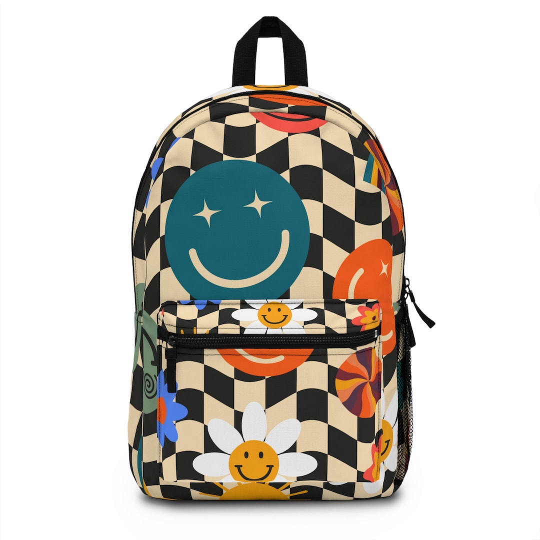 Vintage Style Backpack, Retro 60s Backpack, Smiley Face Backpack, Girl ...