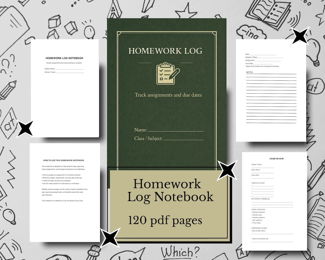 Student Homework Log Notebook, Assignment Tracker, Digital Download ...