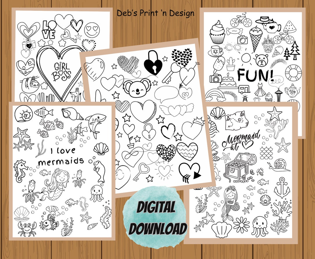 Kids Cute Doodles Pages, Coloring Pages for Kids, Doodling Page Kit ...