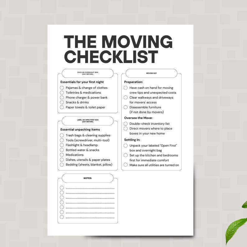 Moving Checklist Planner: Printable Weekly Tasks (digital Download ...