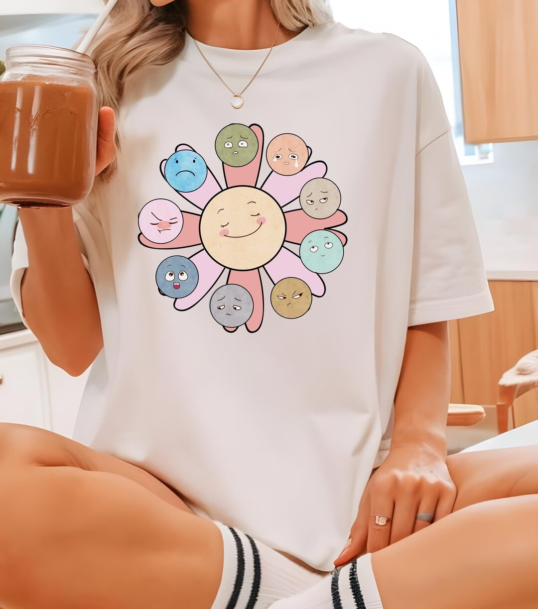 Floral Emote Mood Shirt, Mood Meter Unisex Garment-dyed T-shirt, Emote ...