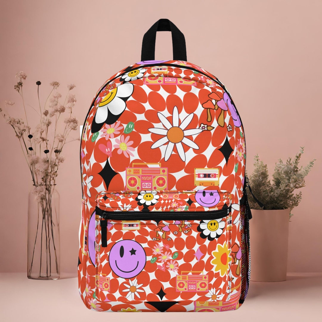 Retro 60s Backpack, Nostalgia 60s Backpack, Smiley Flower Backpack ...
