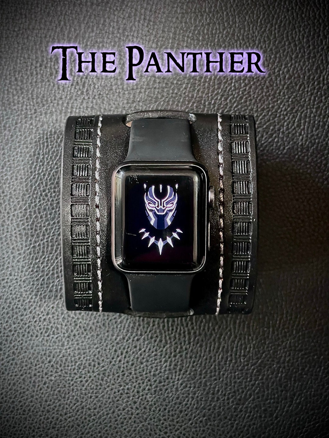 Custom Black panther Style Wide Leather Wrist Band/cuff for 38mm Apple ...