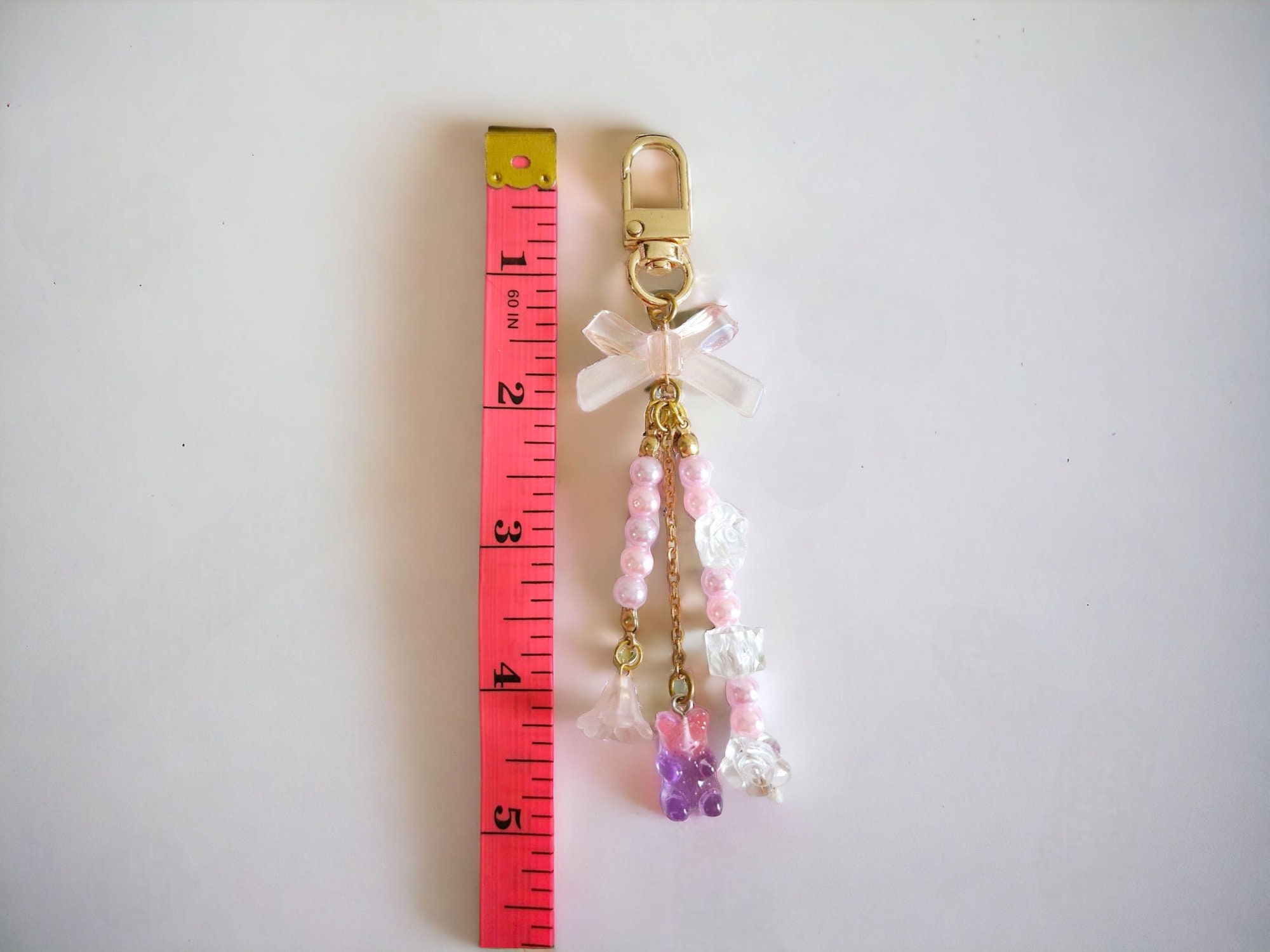 Cute Keychain, Pink Key Chain, Beaded Keychain, Phone Charm, Kawaii ...