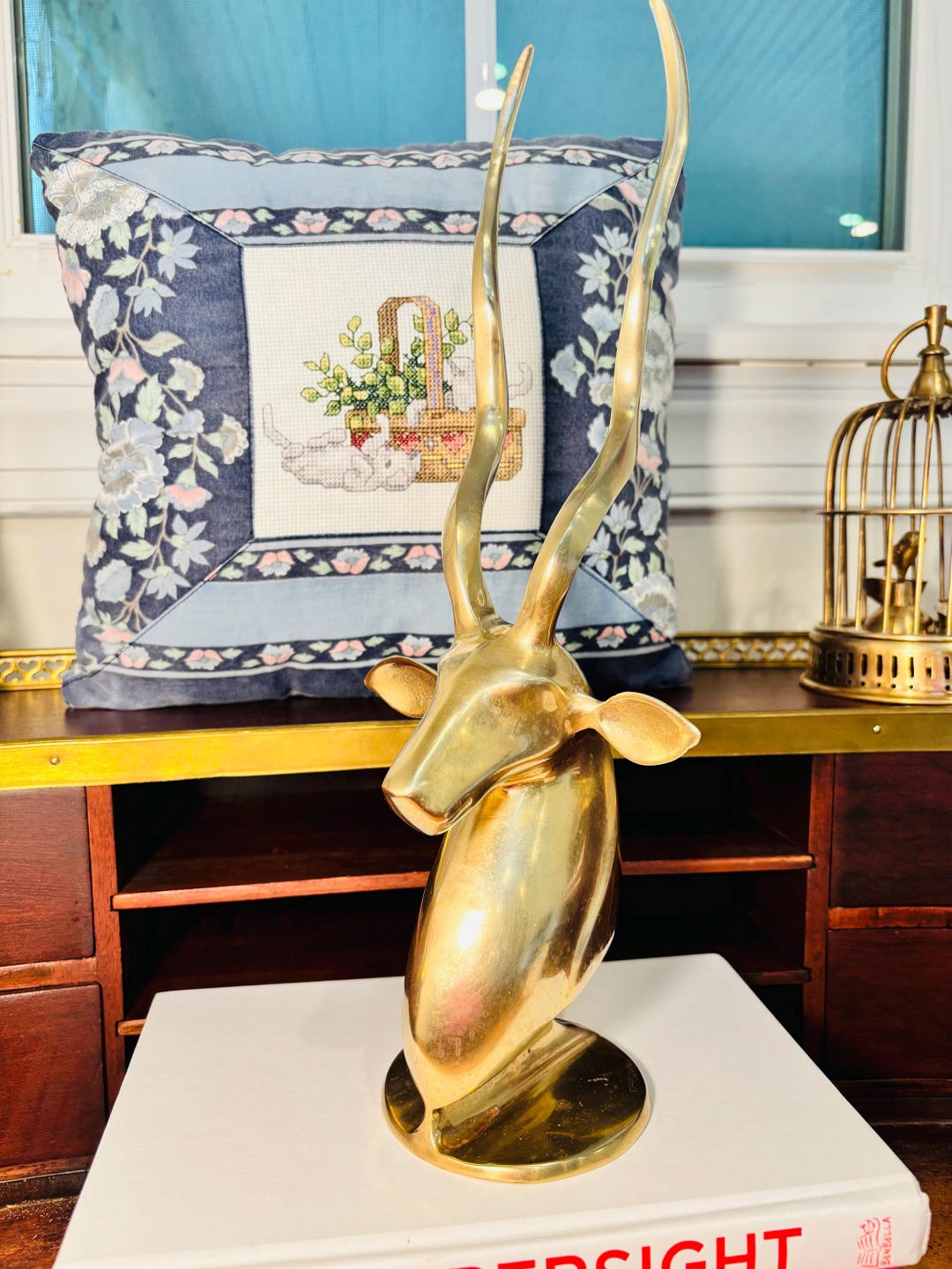 Vintage Brass 13” Gazelle Long Antlers Figure Antelope Impala Head ...