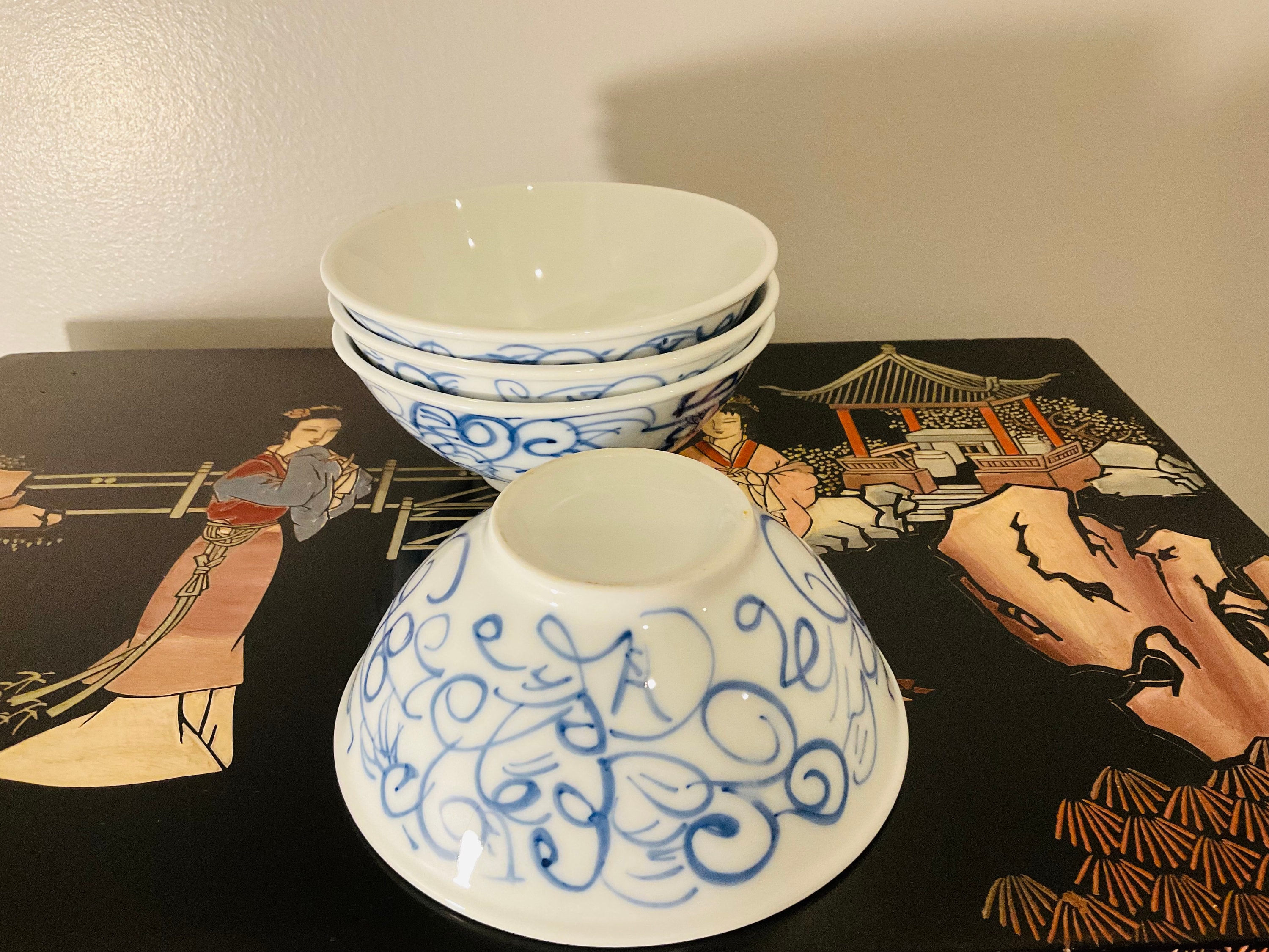 Blue and White Rice Bowls (set of 4) - Etsy