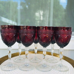 Vintage Ruby Red and Crystal Goblets (set of 7) - Etsy