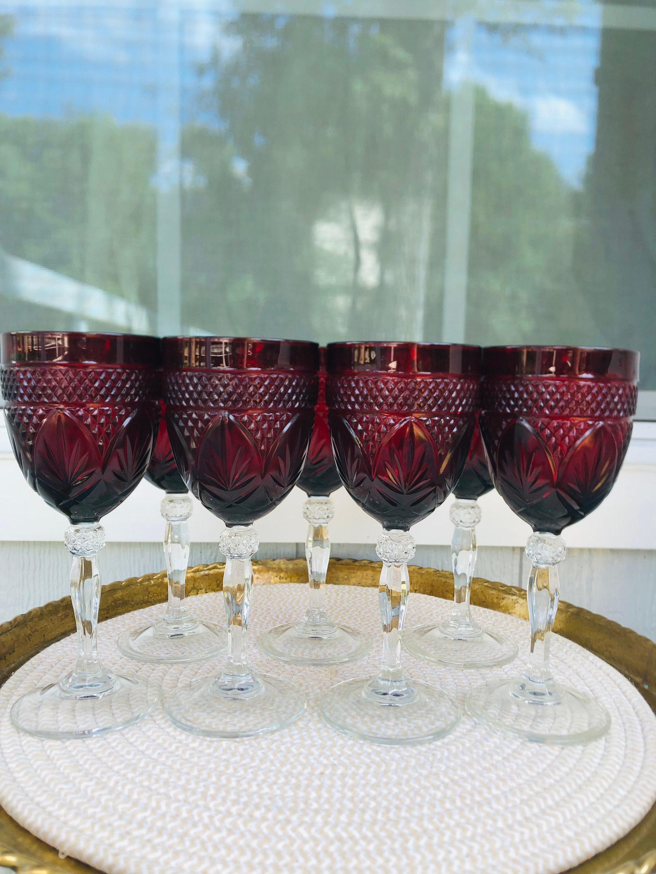 Vintage Ruby Red and Crystal Goblets set of 7 - Etsy