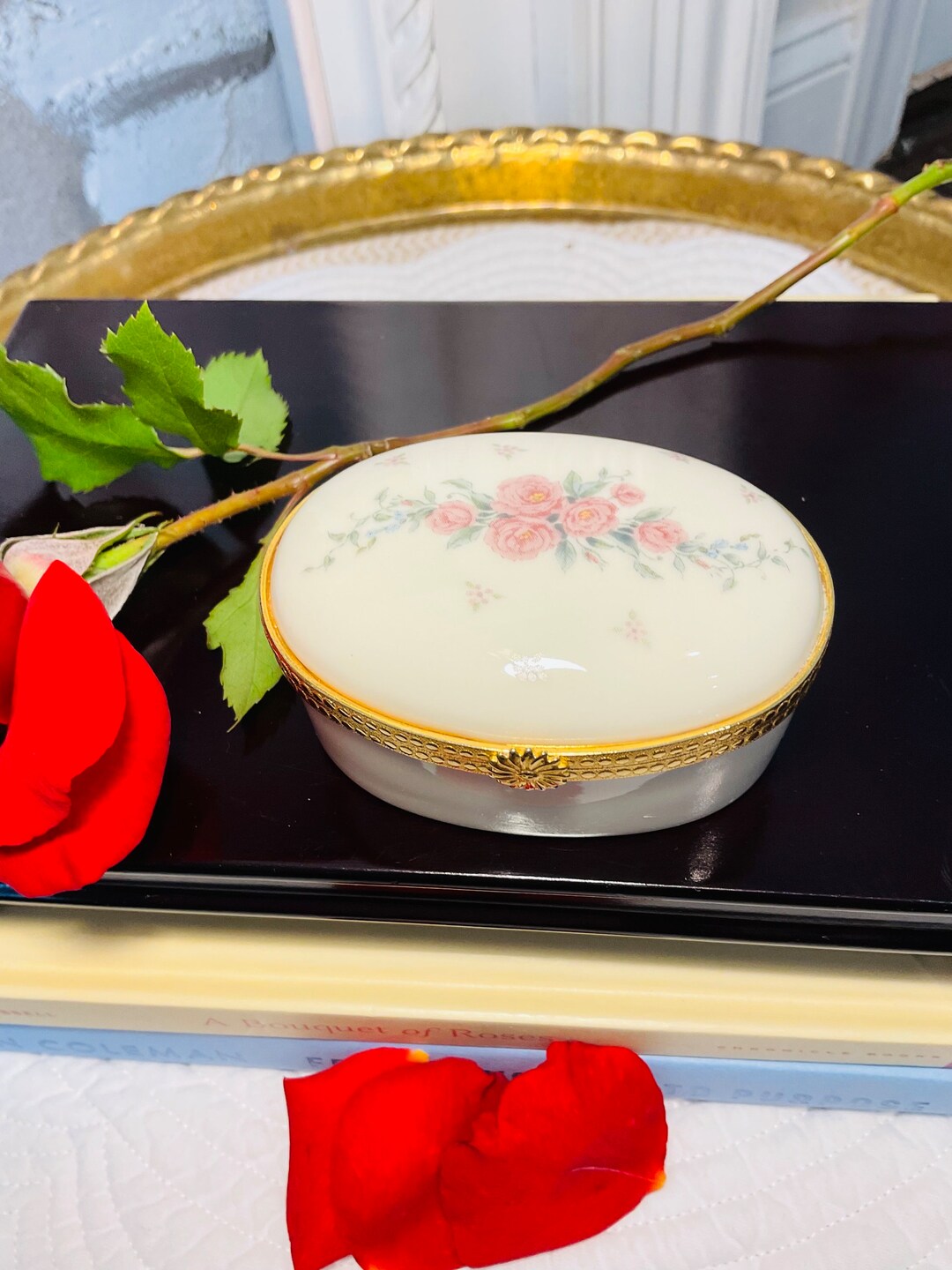 Vintage Lenox Oval Pink Roses Trinket Box - Etsy