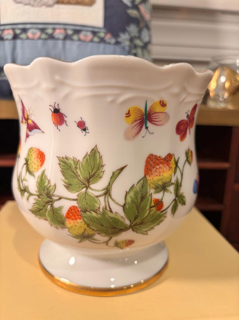 Small Strawberry Butterflies Ladybug Gold Gilded Cachepot - Etsy
