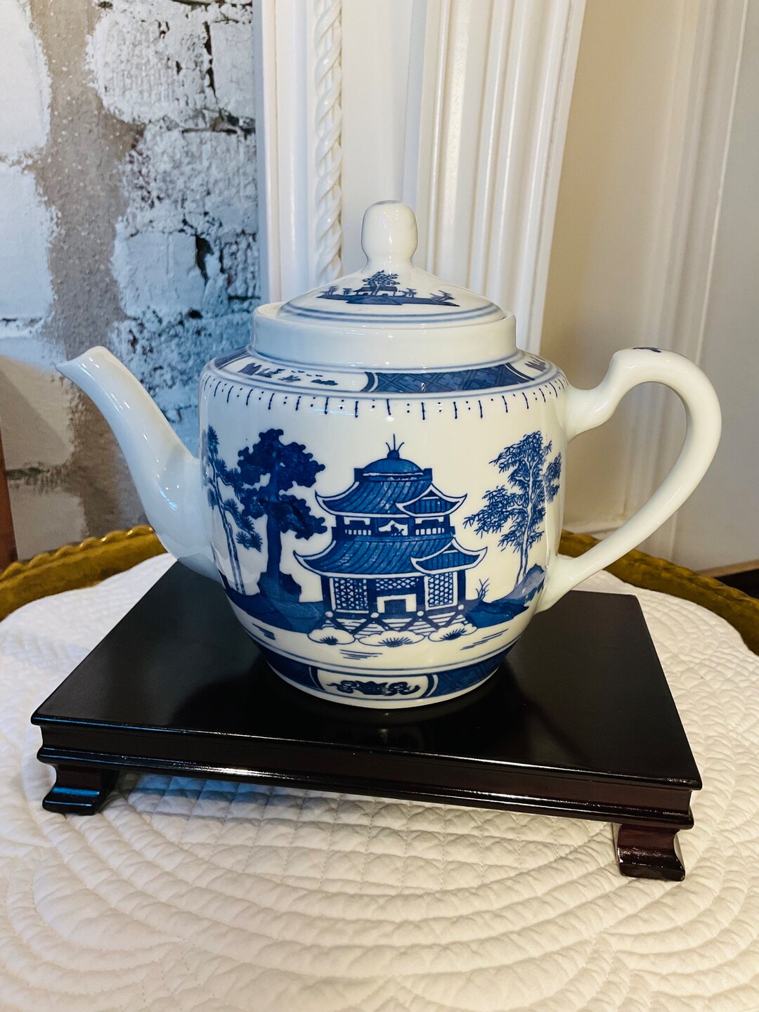 Vintage Chinoiserie Blue Willow Teapot Grandmillenial Decor - Etsy
