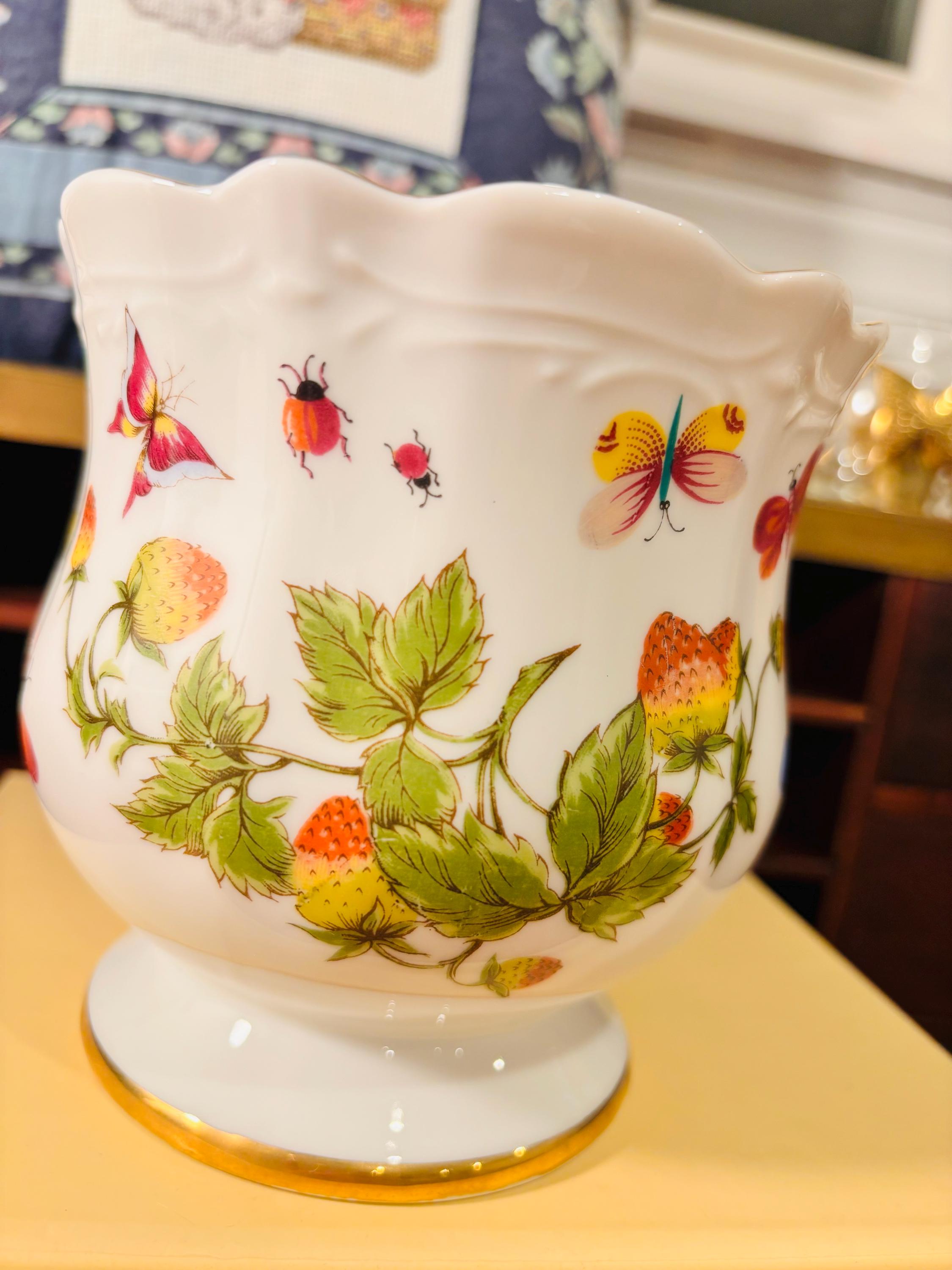 Small Strawberry Butterflies Ladybug Gold Gilded Cachepot - Etsy