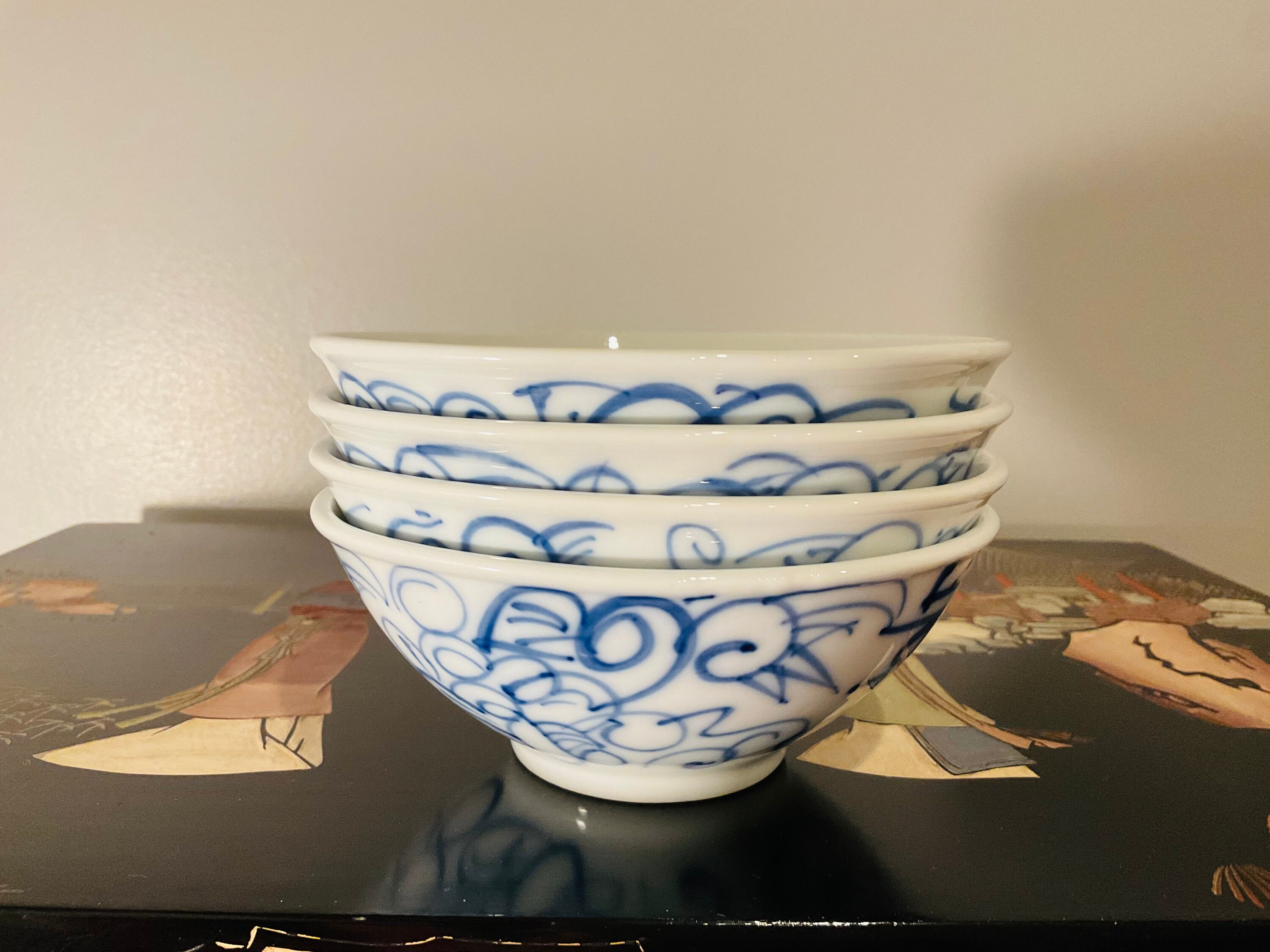 Blue and White Rice Bowls (set of 4) - Etsy