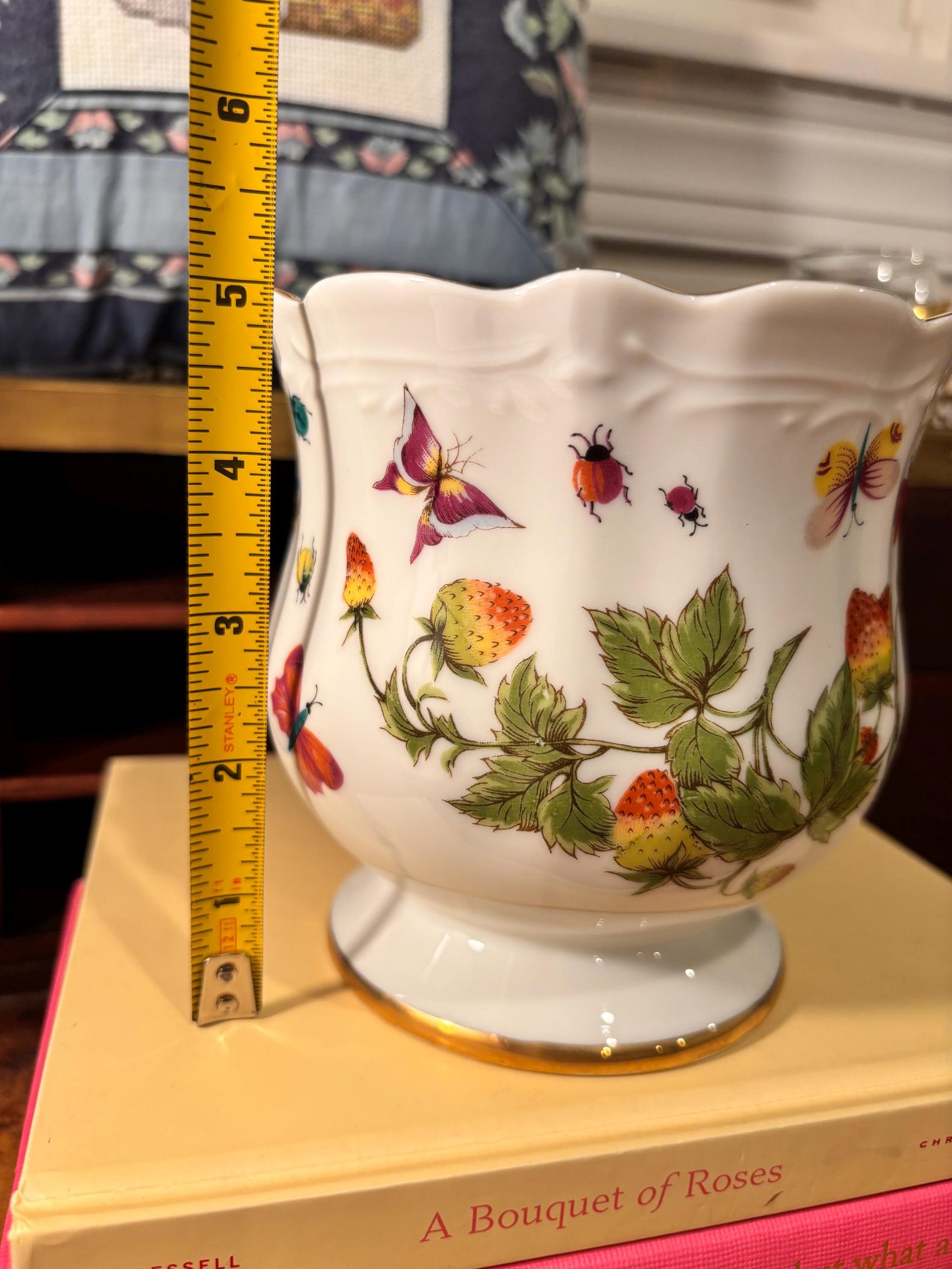 Small Strawberry Butterflies Ladybug Gold Gilded Cachepot - Etsy