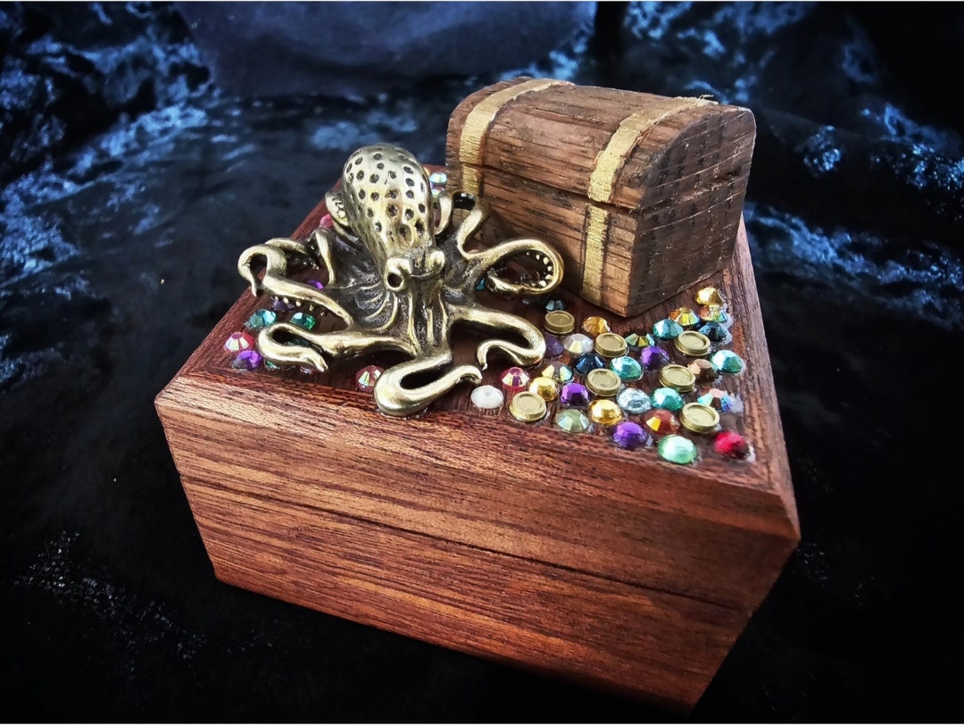 Octopus / Kraken Treasure Chest and Jewel Lid Ring / Trinket / Keepsafe ...