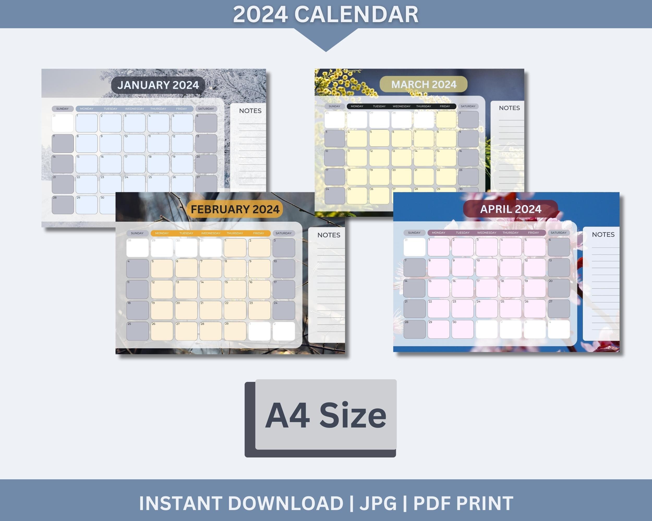 Printable Calendar 2024, Fillable Kids Calendar, Printable Calendar - Etsy