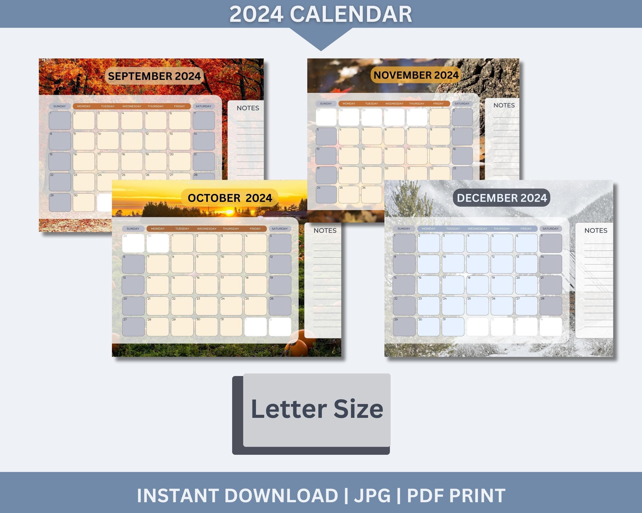 2024 Calendar Bundle Printable Landscape Monthly Calendars 2023-2024 ...