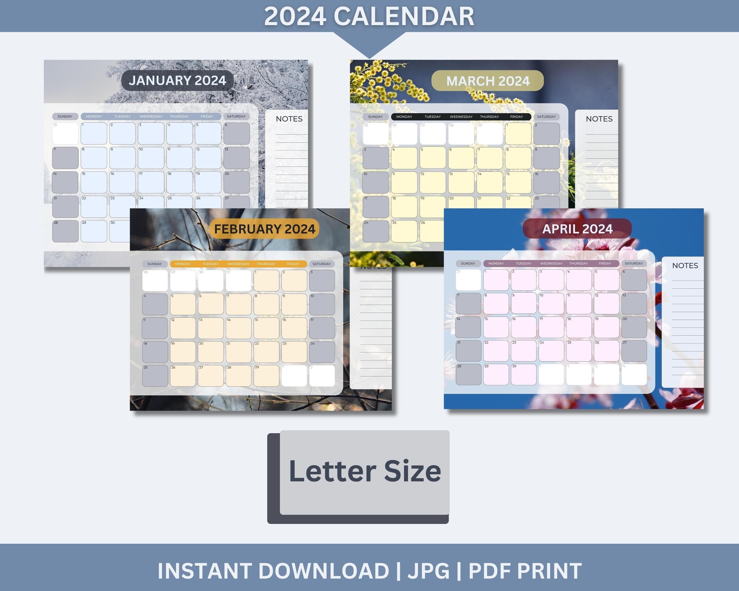 2024 Calendar Bundle Printable Landscape Monthly Calendars 2023-2024 ...