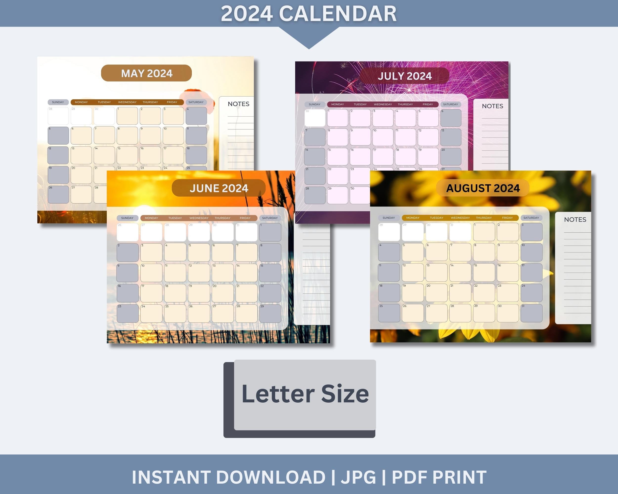 2024 Calendar Bundle Printable Landscape Monthly Calendars 2023-2024 ...