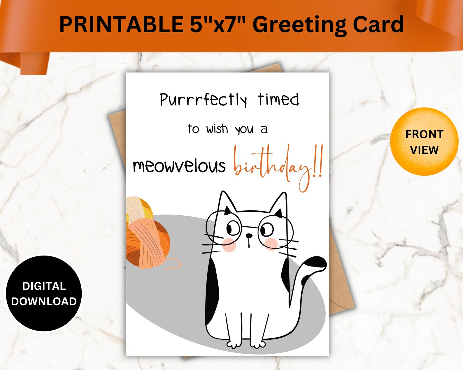 Birthday Card, Printable Happy Birthday Cat Digital Card, Funny ...