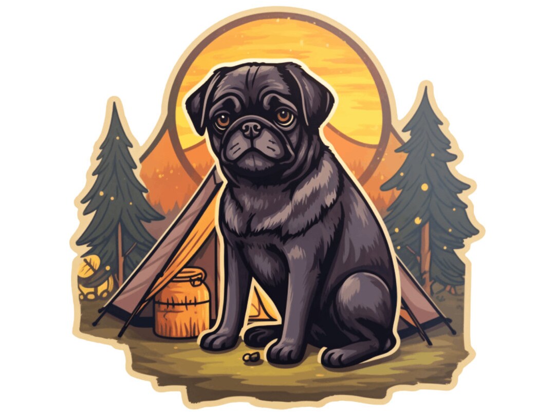Black Pug Sticker Camp With Mr. Meaty the Adventure Dog UV - Etsy