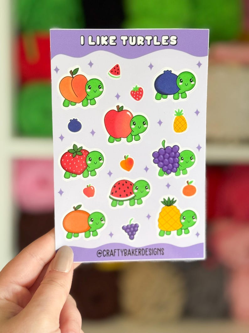 Fruit Turtle Sticker Sheet for Turtle Lovers Fruit Stickers Summer ...